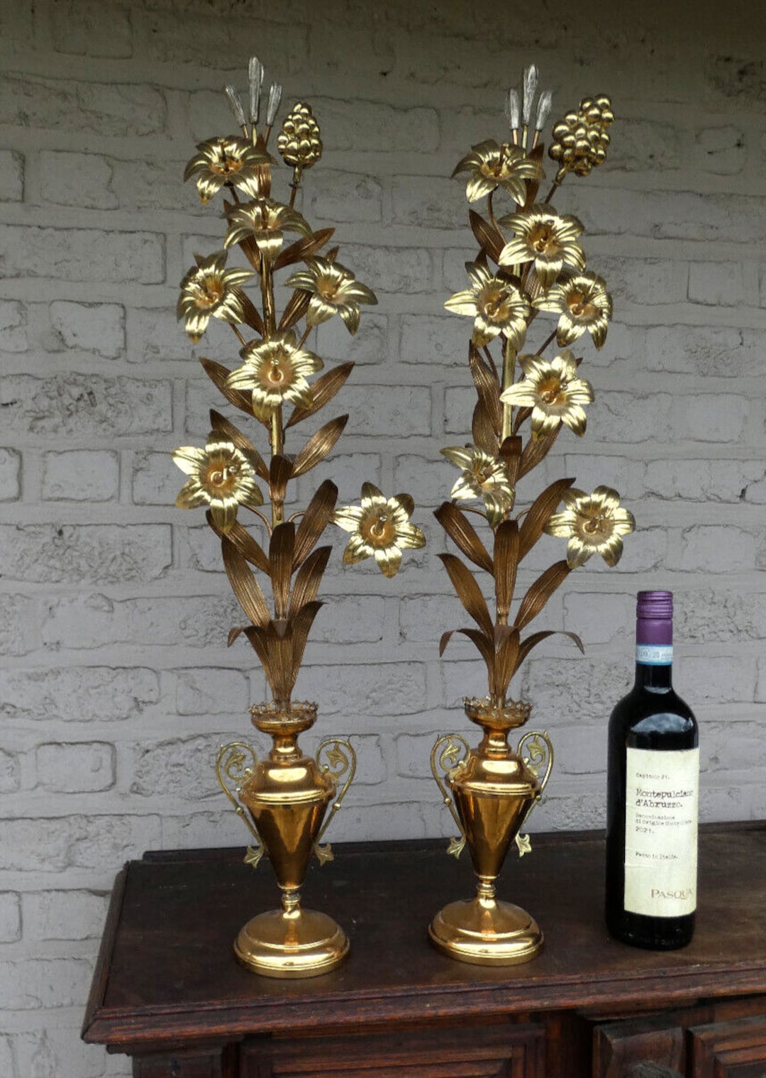 Pair Xl 28 Brass Church Altar Pieces Floral Wheat Sheaf Statue ...