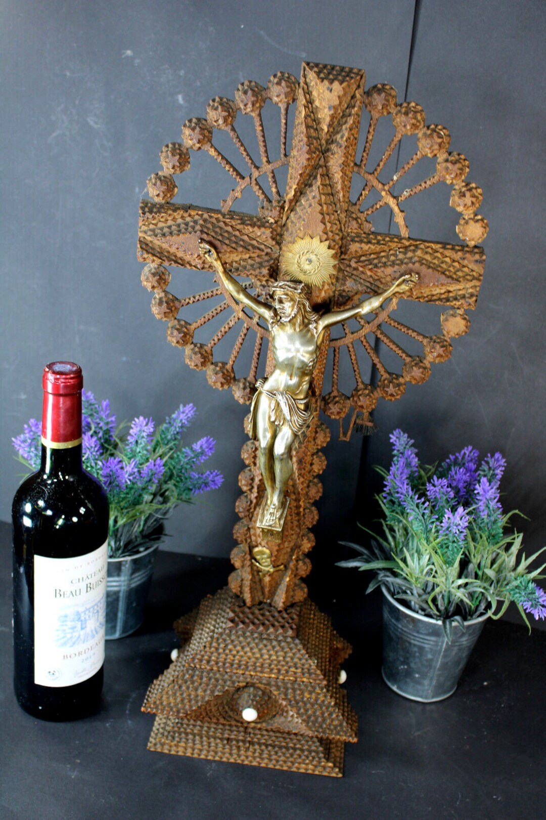 Antique Tramp Art Wood Crucifix Cross Reliigous - Etsy