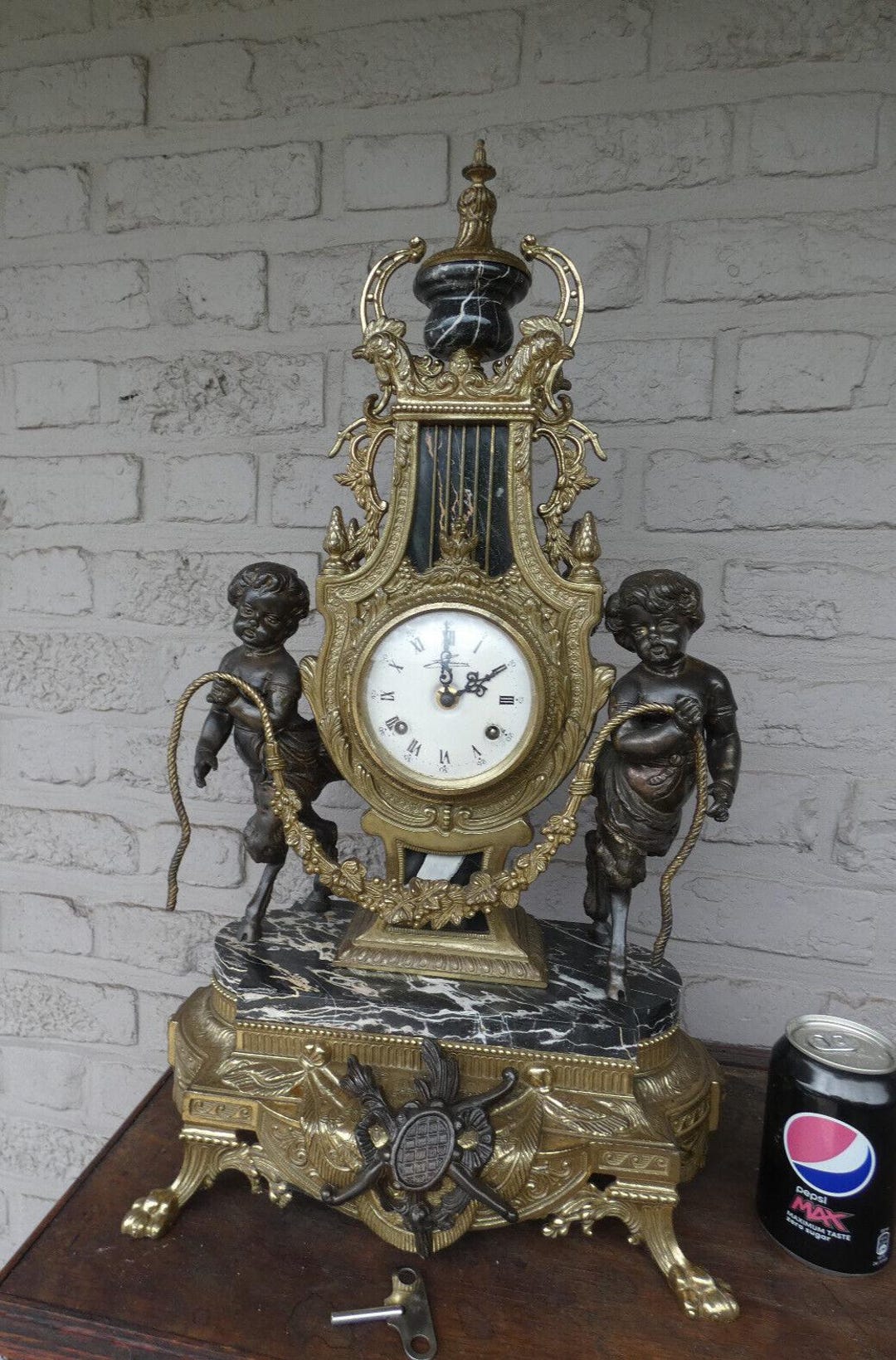 Italian Black Marble Bronze Faun Putti Figural Mantel Clock 1970 Rare ...