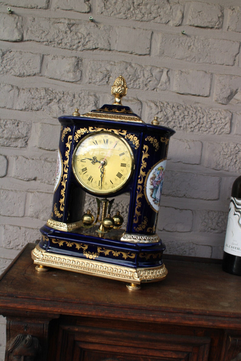 Vintage Cobalt Blue Limoges Decor Mantel Clock Victorian Scene - Etsy