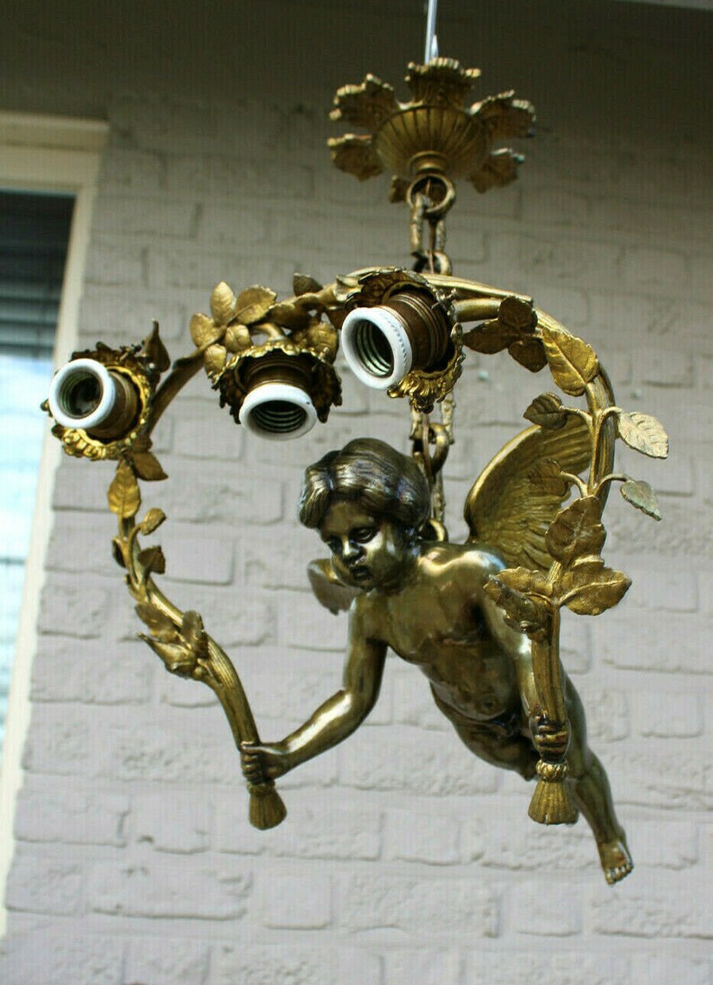 Antique French Heavy Putti Angel Chandelier Lamp Pendant - Etsy