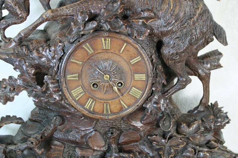 Xl Top Antique Black Forest Wood Carved Clock Hunting Scene - Etsy