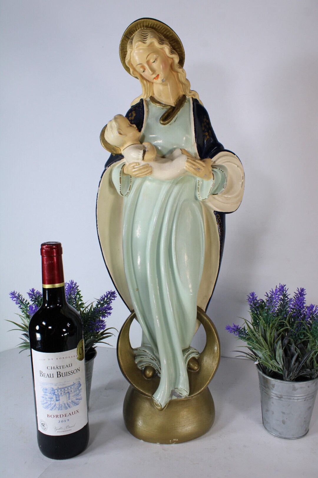 Antique Large French Ceramic Chalk Madonna Child Statue Religious - Etsy
