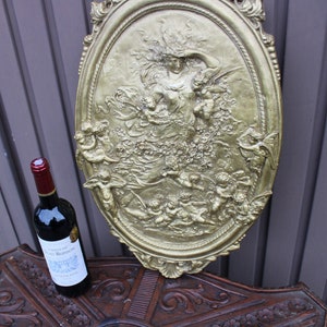 Antique Xl Ceramic Chalk Wall Plaque Panel Cherub Angels Nymph Relief ...