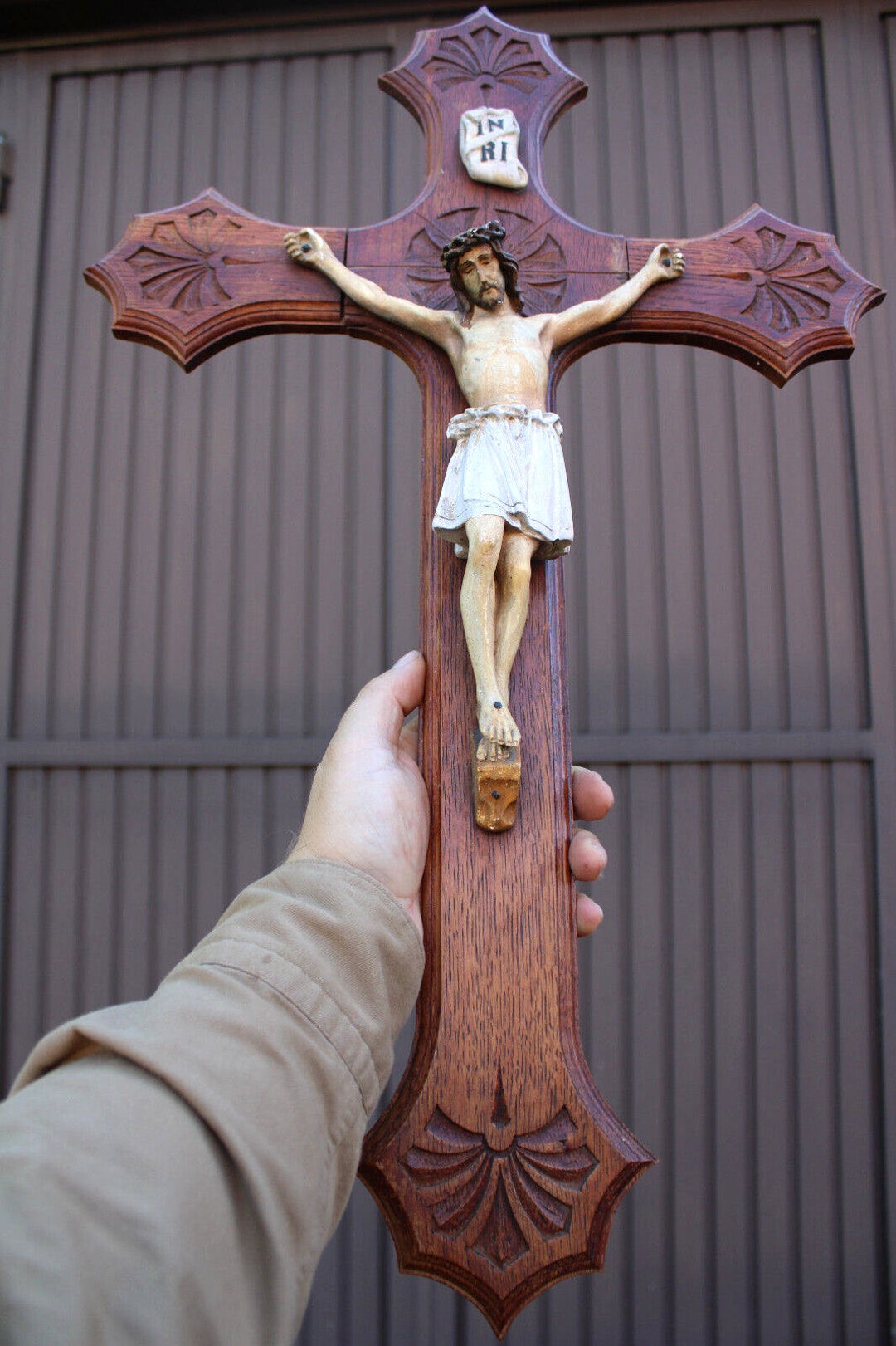 Antique Wood Crucifix Ceramic Chalk Christ Corpus Religious Cross - Etsy