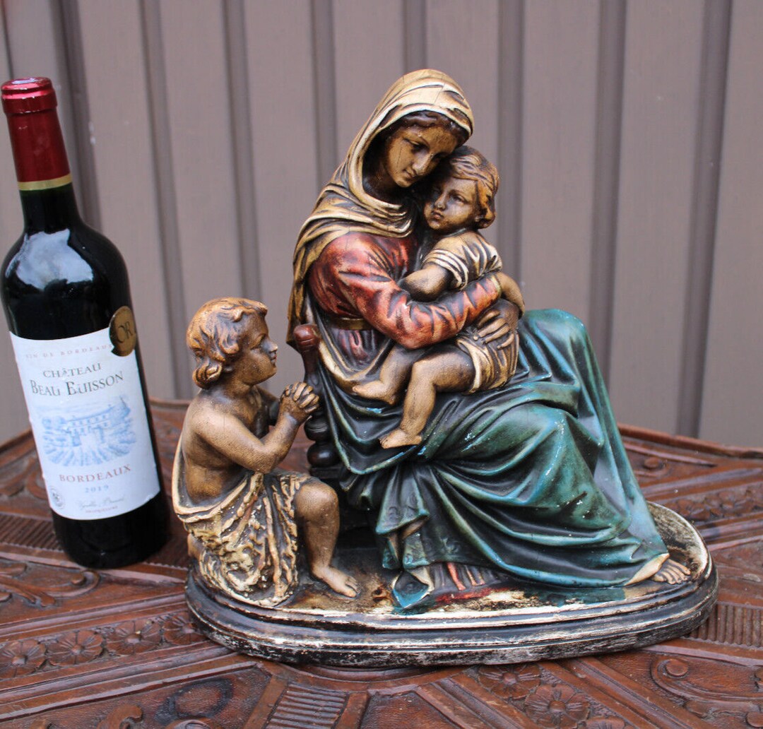 Antique Ceramic Large Ceramic Chalk Religious Group Mary Jesus John ...