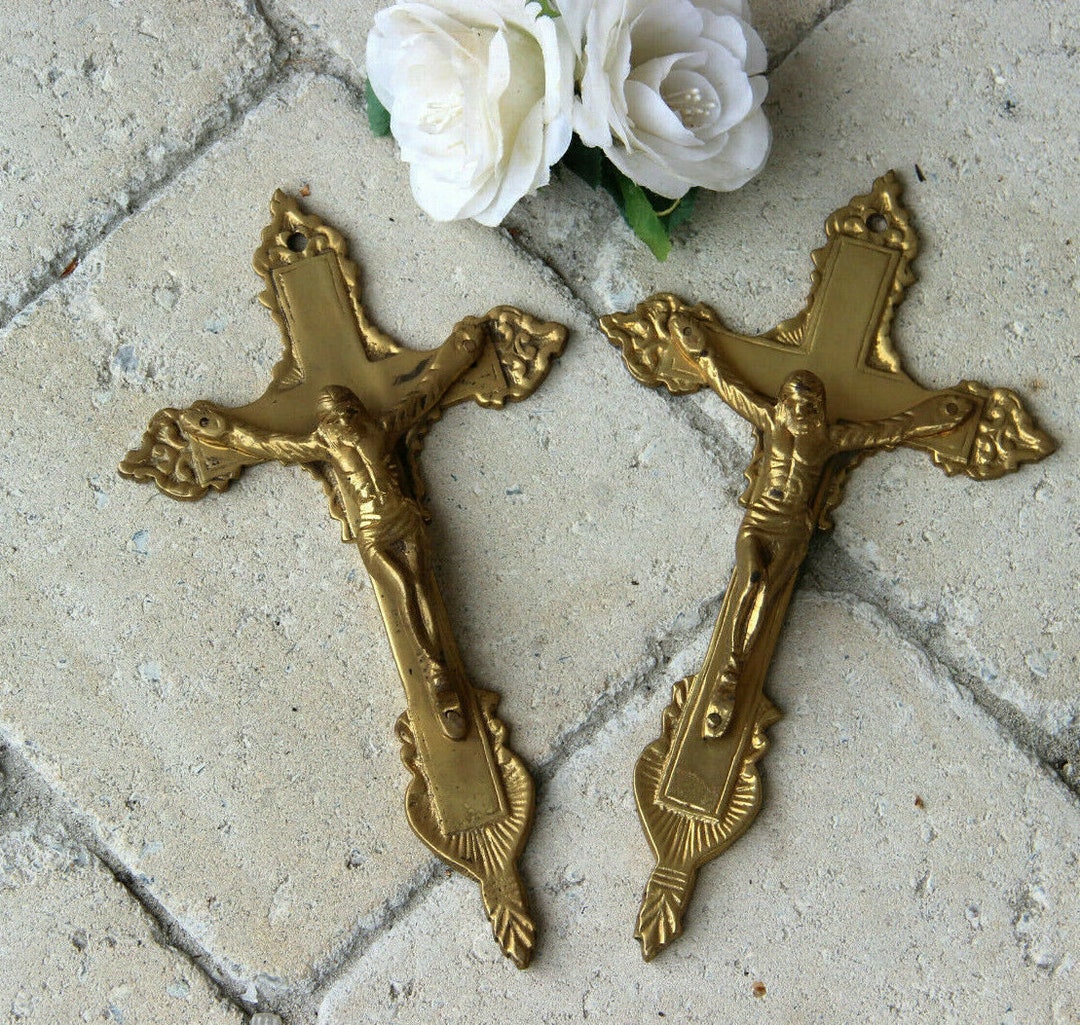 Pair Antique French Bronze Crucifix Crosses Religious - Etsy