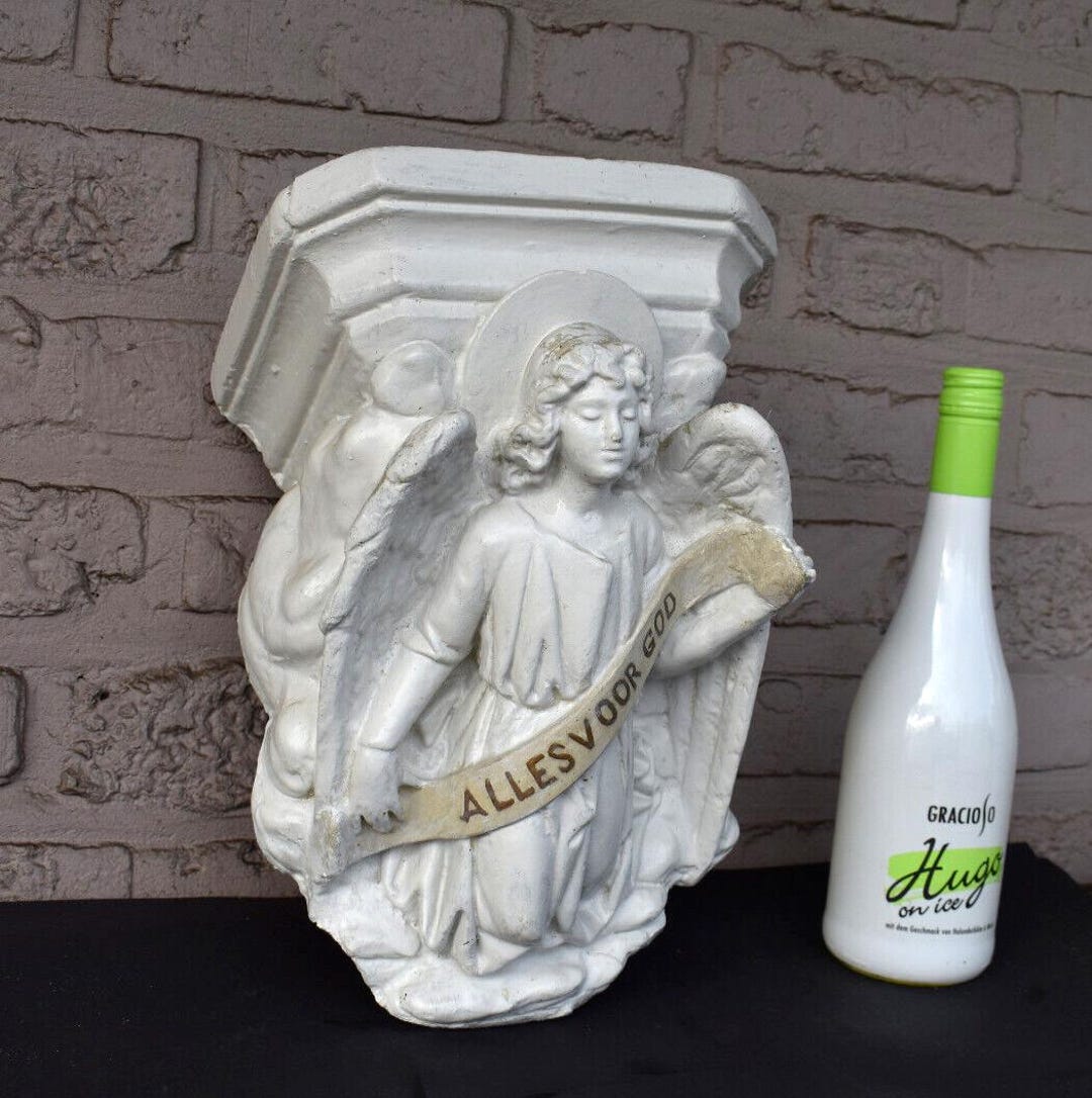 Antique Belgian Chalk Angel Wall Console Church Religious With Text All ...