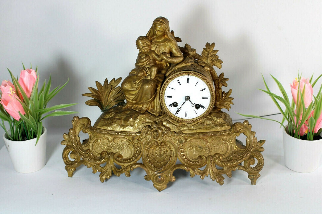Antique 19thc Spelter Brass Clock Religious Madonna Jesus Baby - Etsy