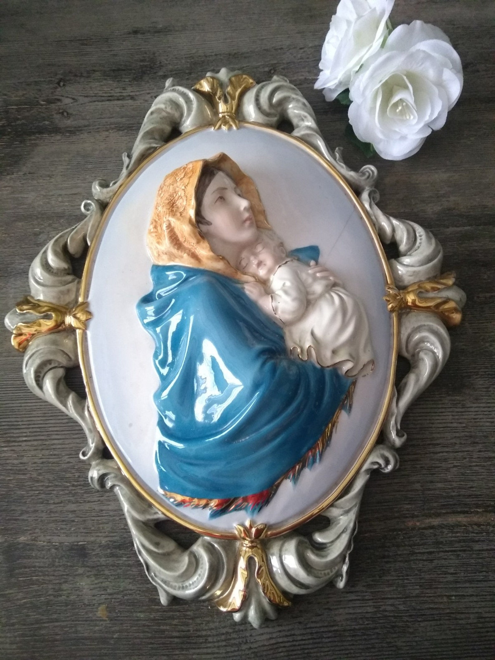 Italian Religieus Wall Plaque Ornament Madonna Baby Jesus - Etsy