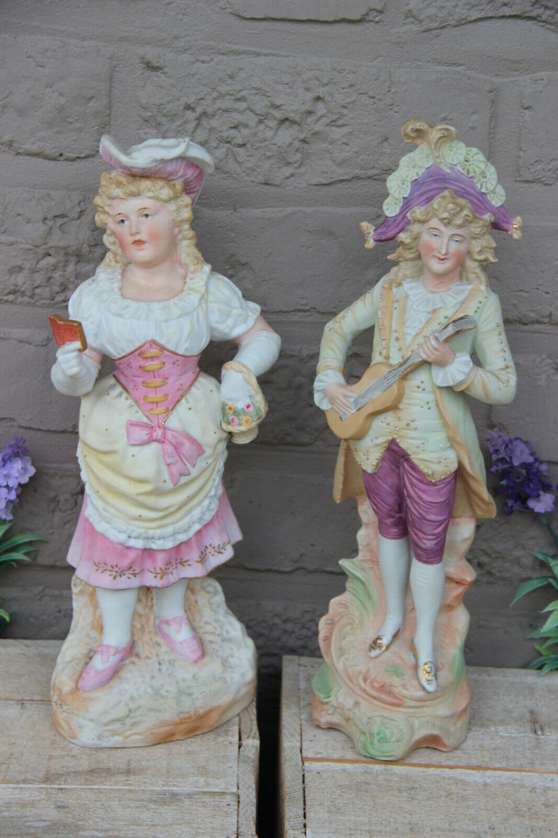 Pair German Porcelain Bisque Figurine Statue - Etsy