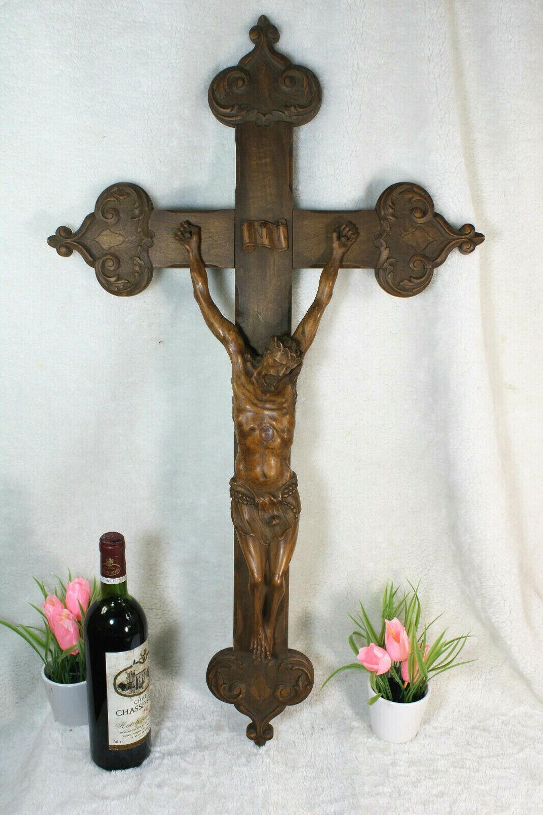 Huge Xxl French Antique Jansenism Wood Carved Crucifix Christ Church ...