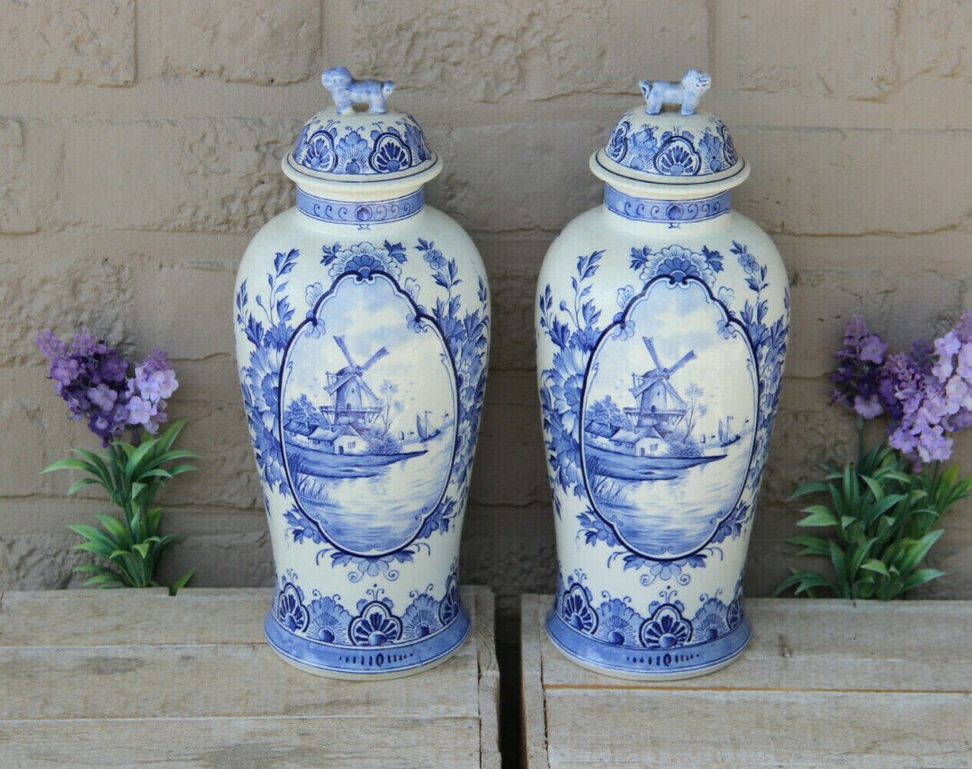 Antique Delft Blue White Pottery Ceramic Dutch Mill Scene Foo - Etsy