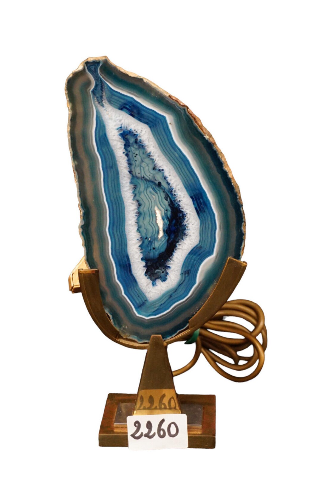 Mid Century Design Willy Daro Brass Blue Agate Stone Table Lamp 1970s ...