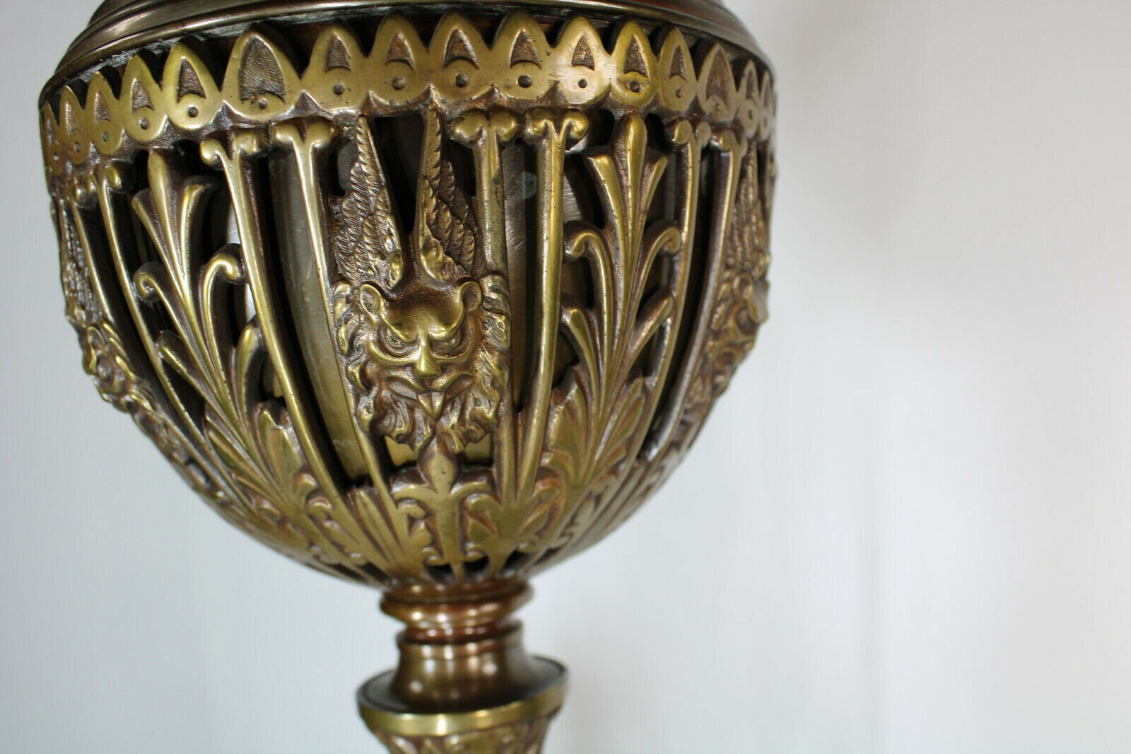 Antique xl french bronze crystal dragons satyr heads oil lamp | Etsy