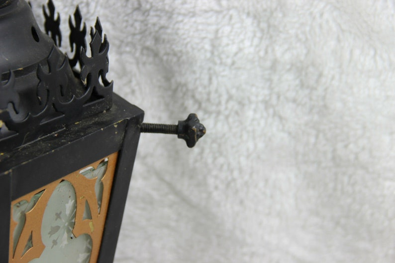 Religious Gothic Church Lantern Light Metal Black Cross Glass Candle ...