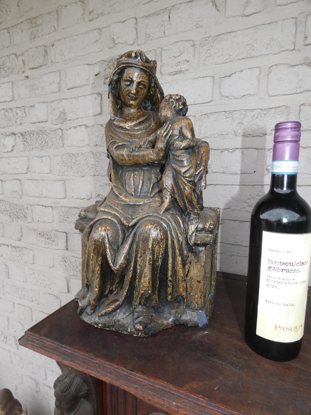 Antique Large Ceramic Chalk Sitting Madonna Jesus Sculpture Statue Wax ...
