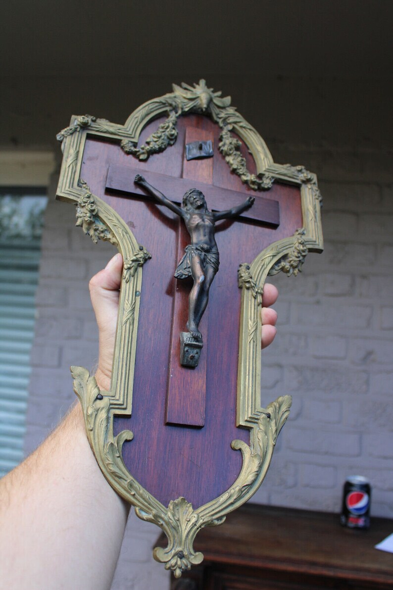 Antique French Bronze Wood Wall Crucifix Frame Plaque Holy - Etsy