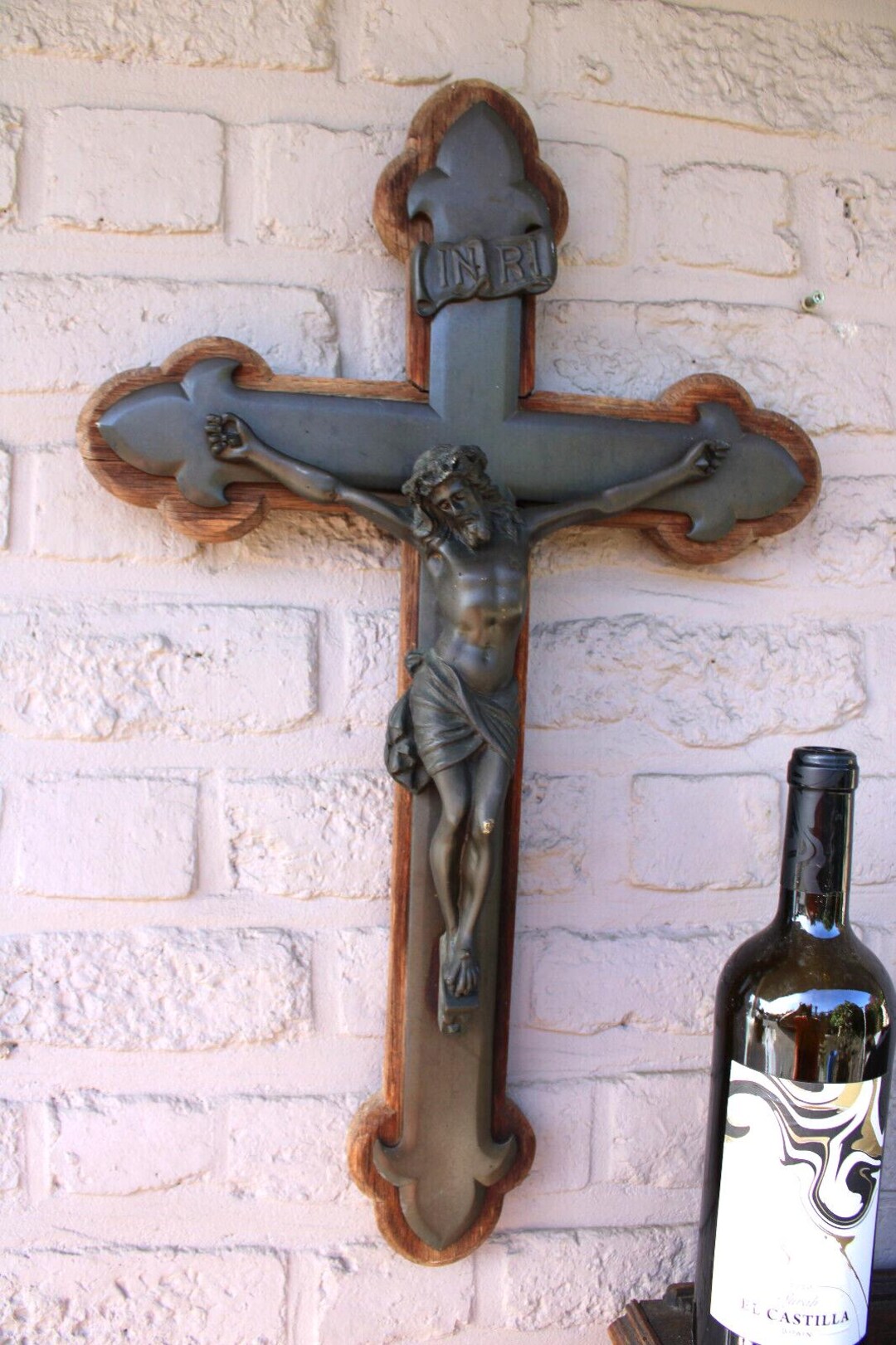 Antique Bronze Large Crucifix Wood Back Plate - Etsy