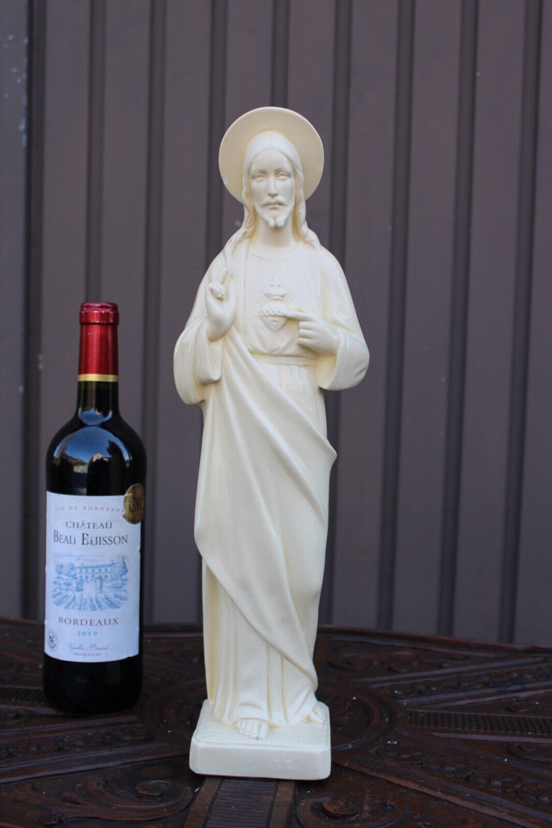 Antique French Art Deco Ceramic Chalk Sacred Heart Jesus Statue ...