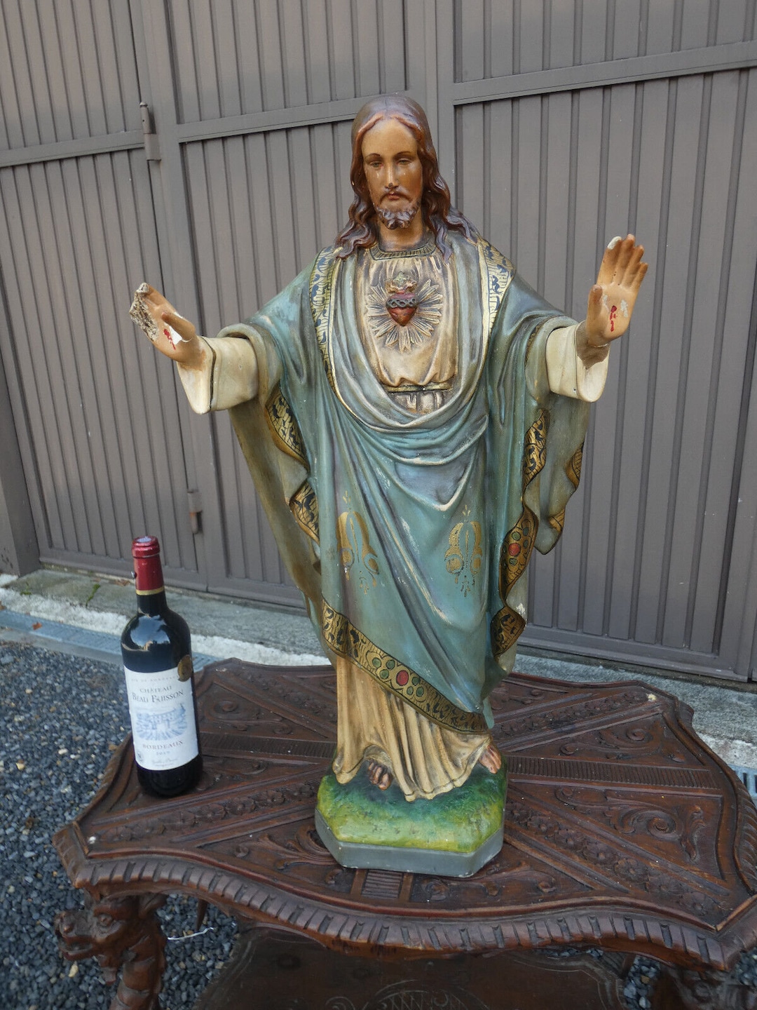 Antique Flemish Large Chalk Sacred Heart Christ Statue - Etsy