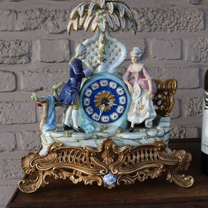 Gorgeous Porcelain Mantel Clock Romantic Couple Palm Tree 1970 - Etsy