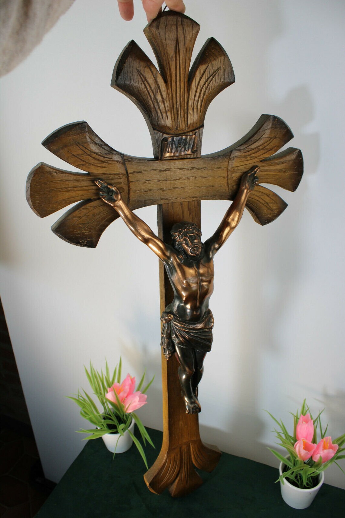 Antique xl french wood carved wall crucifix cross religious | Etsy