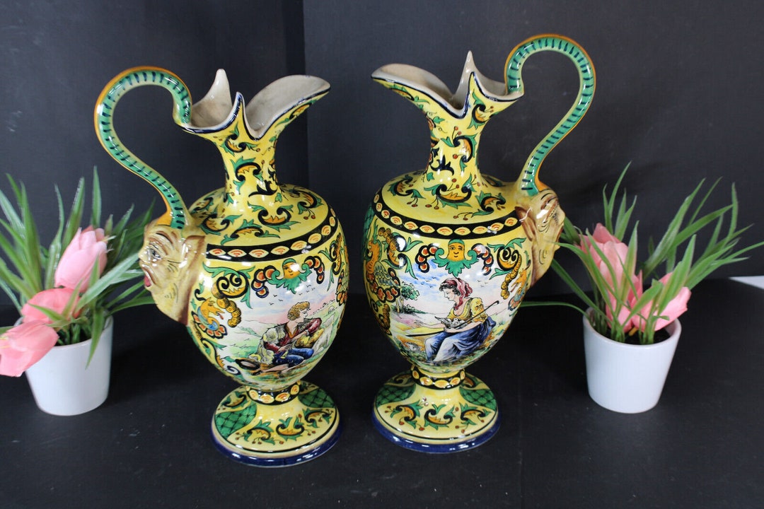 Pair Italian Ceramic Satyr Head Romantic Decor Vases Ewer Pitchers - Etsy