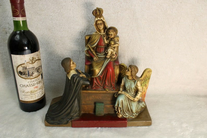 Rare Antique French Chalkware Statue Regina Cordium Angel Louis Monfort ...