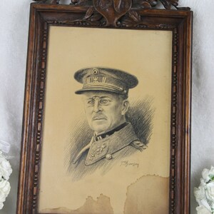 Antique Portrait Drawing Officer General Army Ww1 1914-1918 Black ...