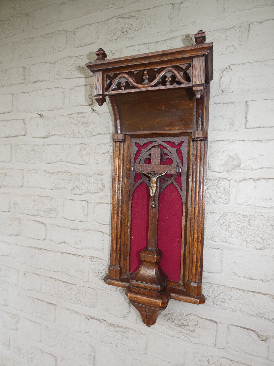 Antique Belgian Neo Gothic Wood Carved Niche Chapel Religious Wall ...