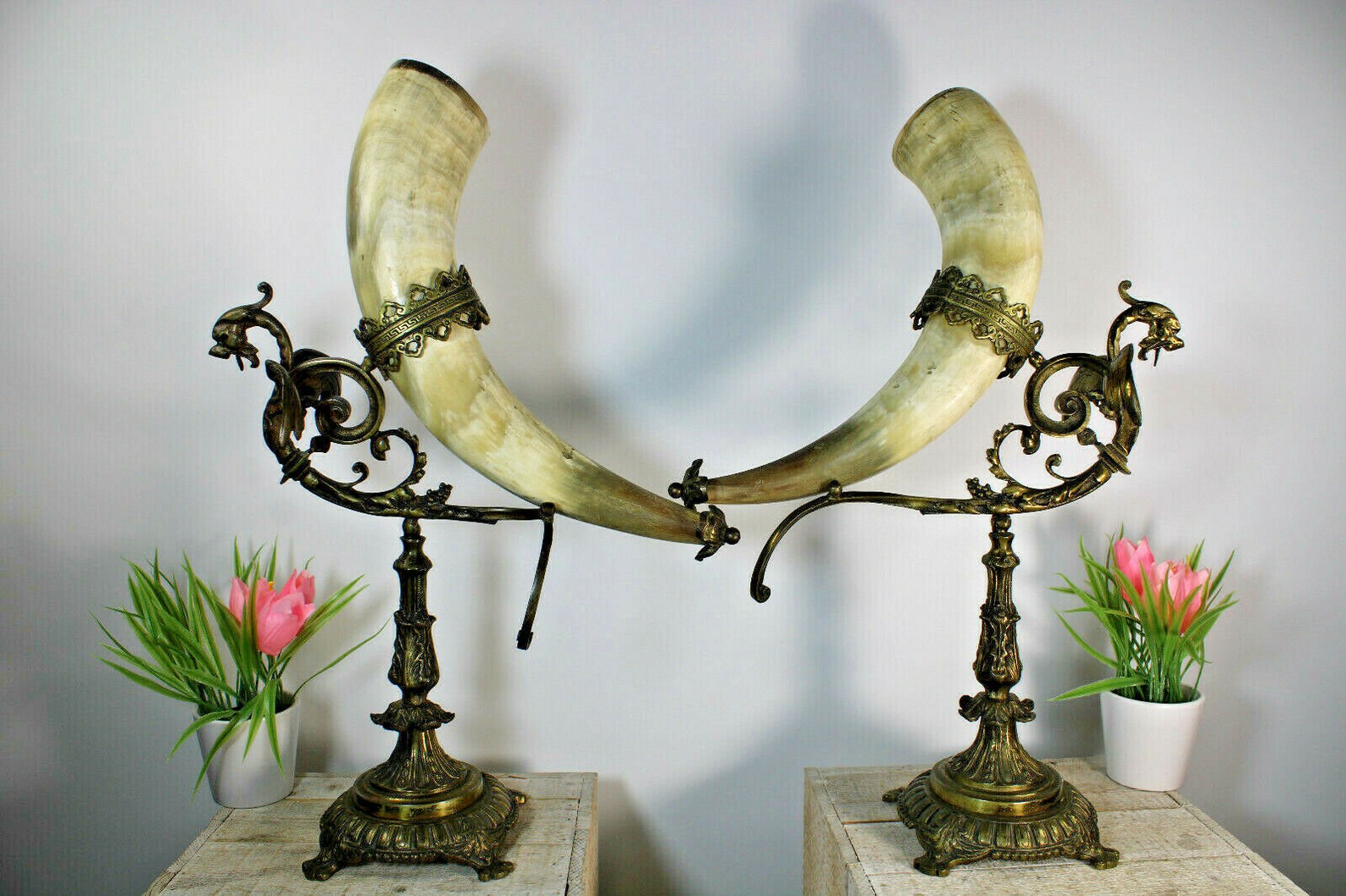 Pair Antique Bronze Gothic Castle Dragon Figurine Cornucopia - Etsy