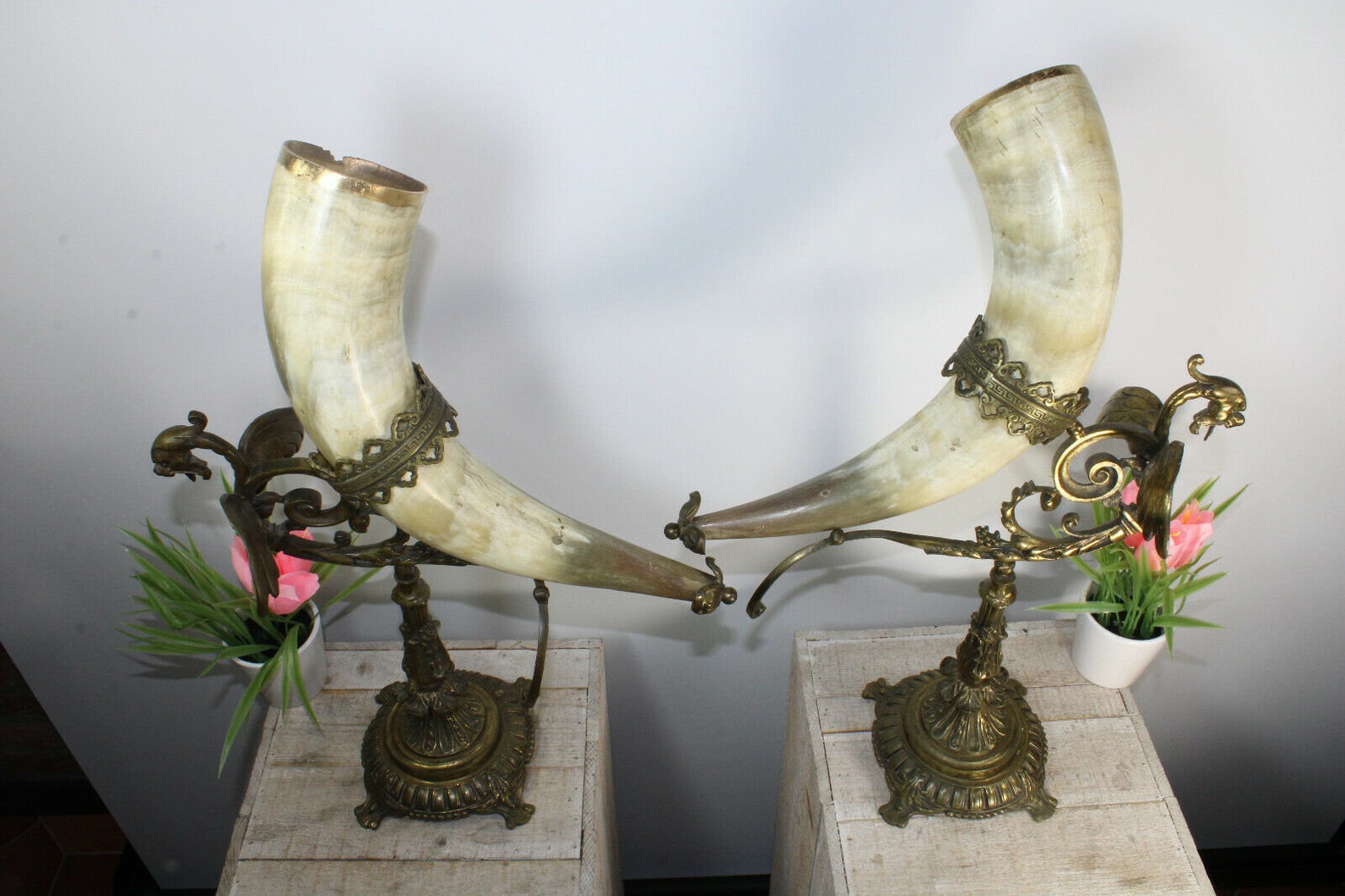 Pair Antique Bronze Gothic Castle Dragon Figurine Cornucopia - Etsy