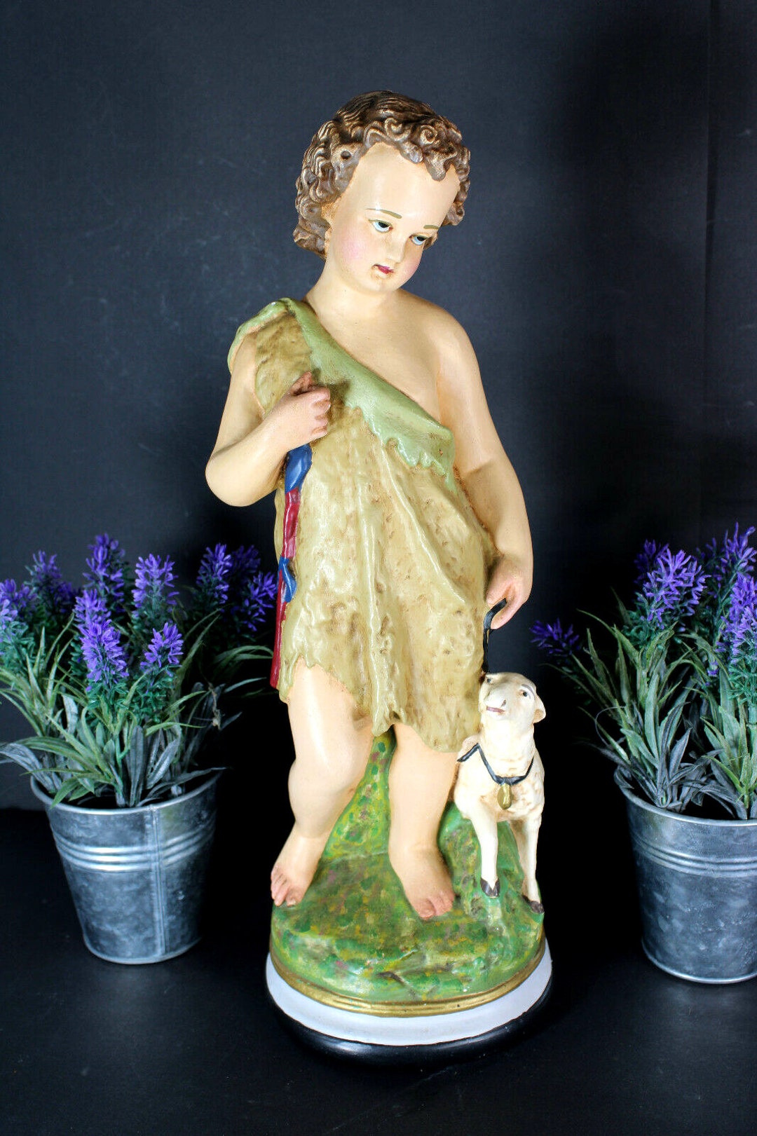 Antique Religious Chalk Statue of Saint John the Baptist With Lamb ...