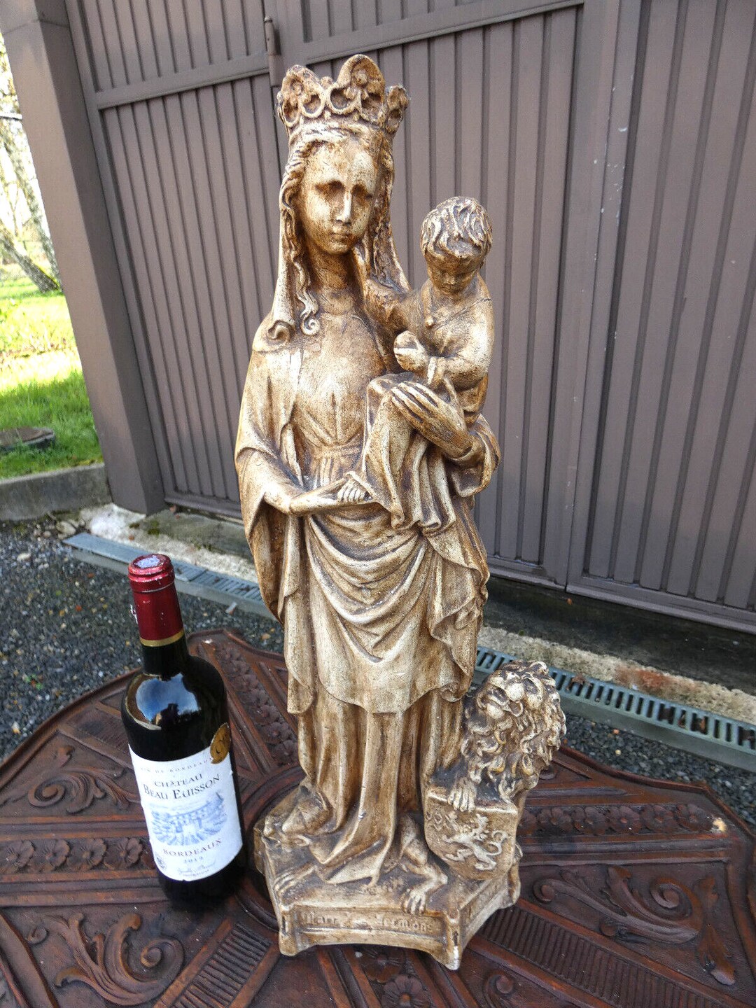 Antique Chalk Large Statue Our Lady of Flanders Lion Snake Religious - Etsy