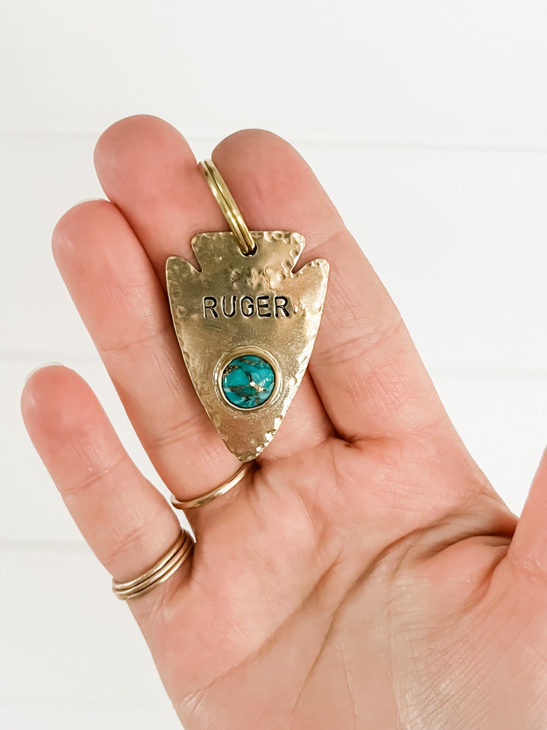 Brass Arrowhead and Copper Turquoise Custom Made Boho Style Dog Tag ...