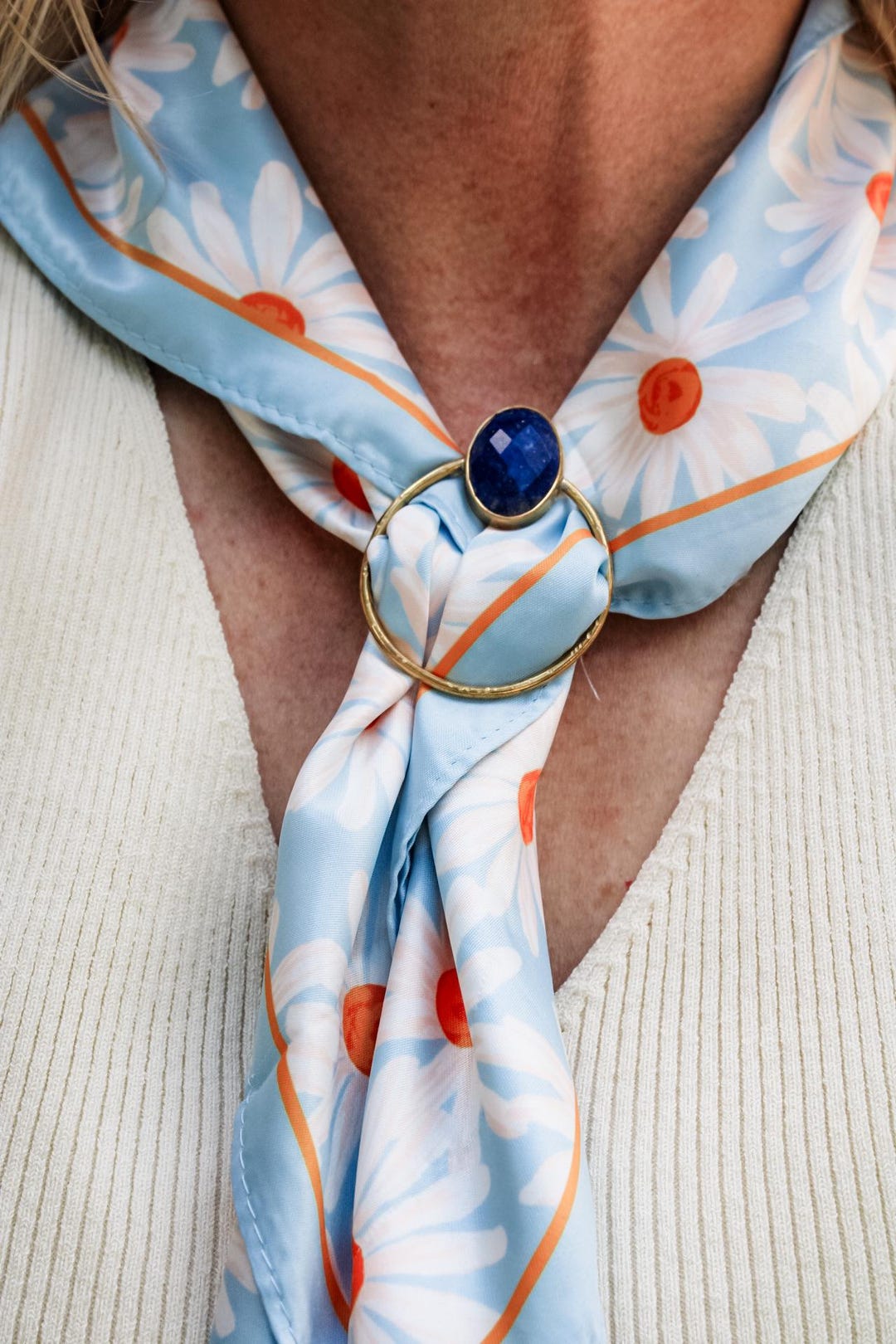 Lapis Brass Scarf Slide With Daisy Print Scarf - Etsy