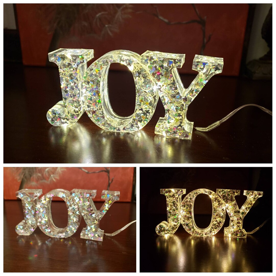 JOY Lighted Resin Sign With Mickey Head Glitter - Etsy