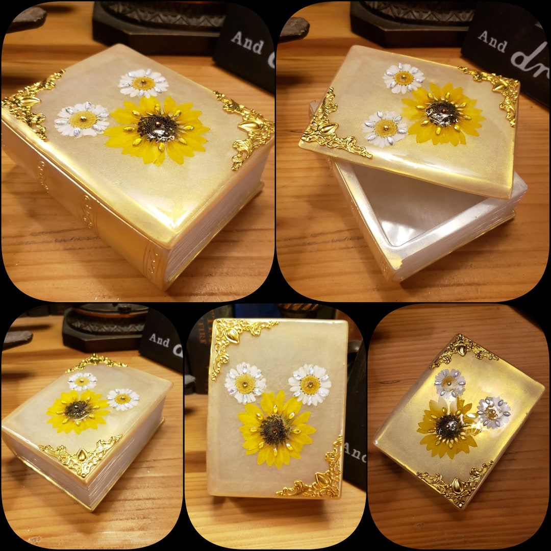 Mickey Inspired Real Sunflower and Daisy Storybook Jewelry/trinket Box ...