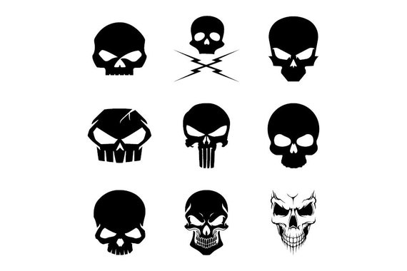 Skull Symbols Download Digital Clipart Silhouette Vector - Etsy