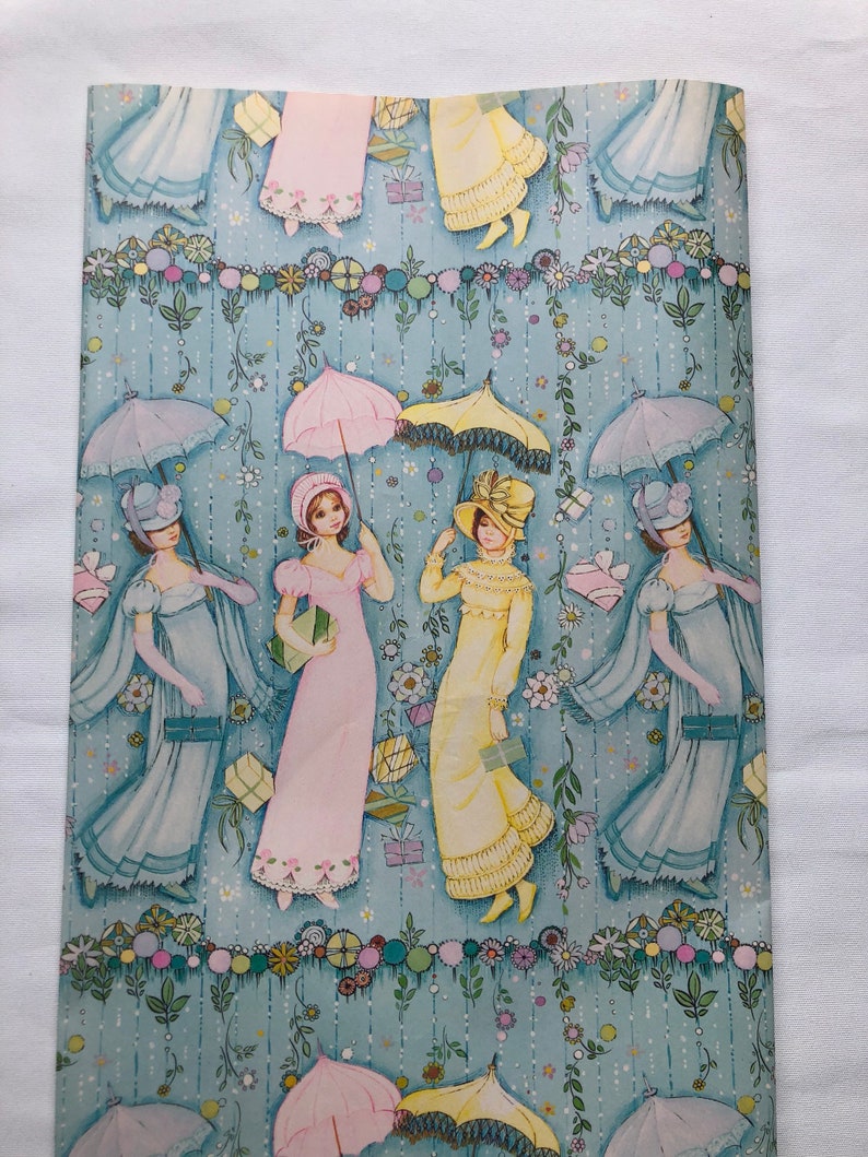 Vintage Young Lady Girl Mary Poppins Style Wrapping Paper Gift Wrap ...