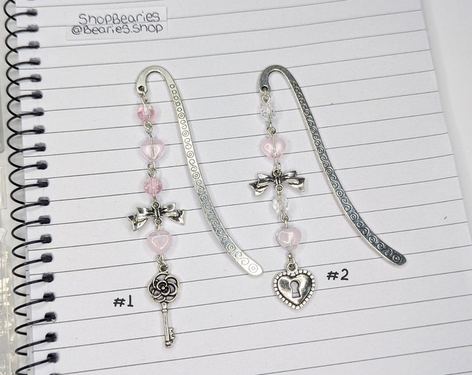 Pink Heart Locket Bookmark Charms - Beaded Bookmarks, Pastel Goth ...