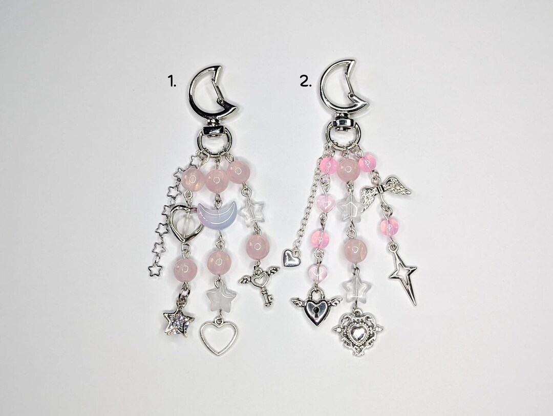 Pastel Pink Moon Bag Charm / Keychain Star and Moon whimsy, Aesthetic ...