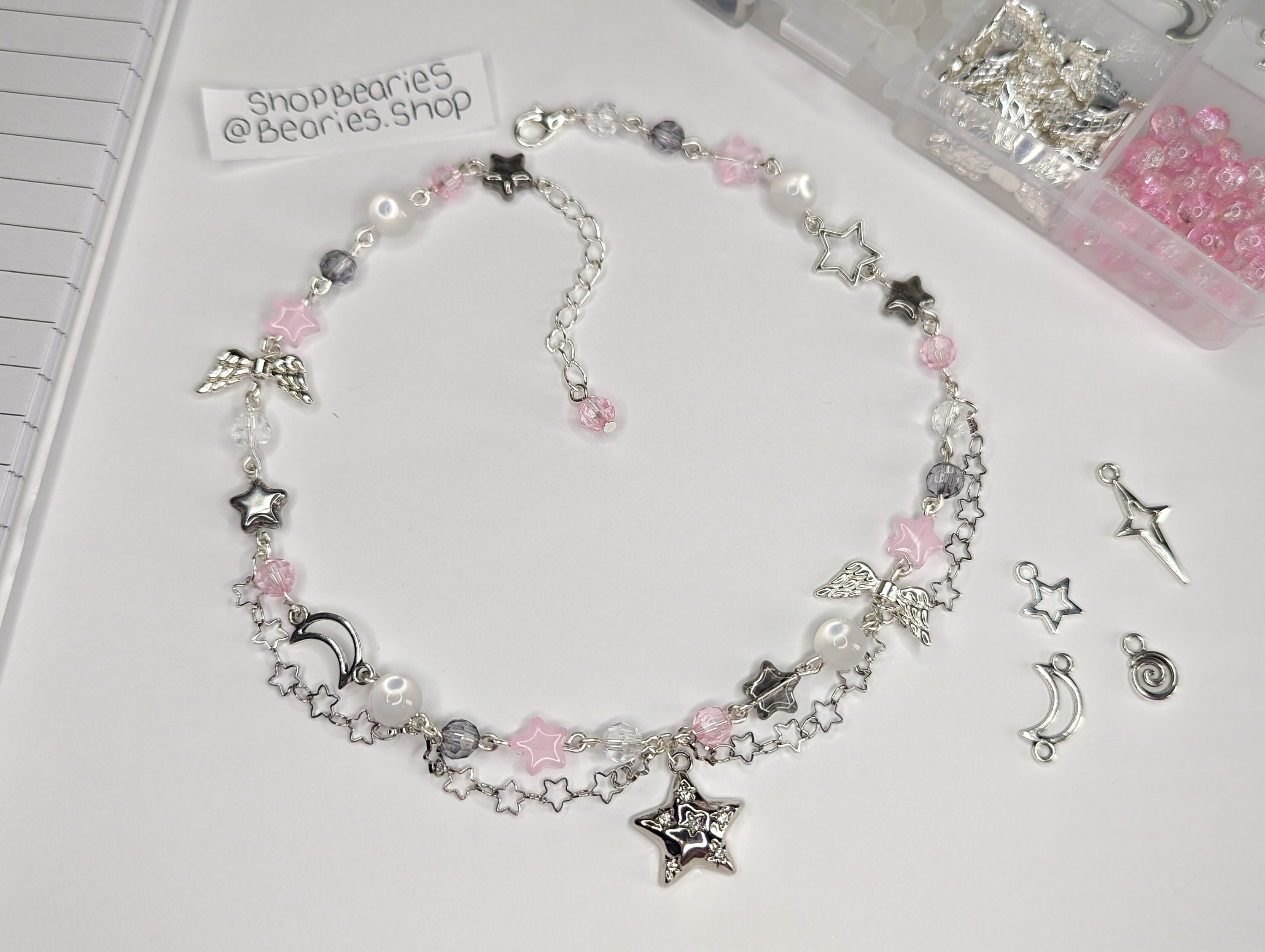 Grey and Pink Star Necklace Eclipse Collection Handmade Jewelry whimsy ...