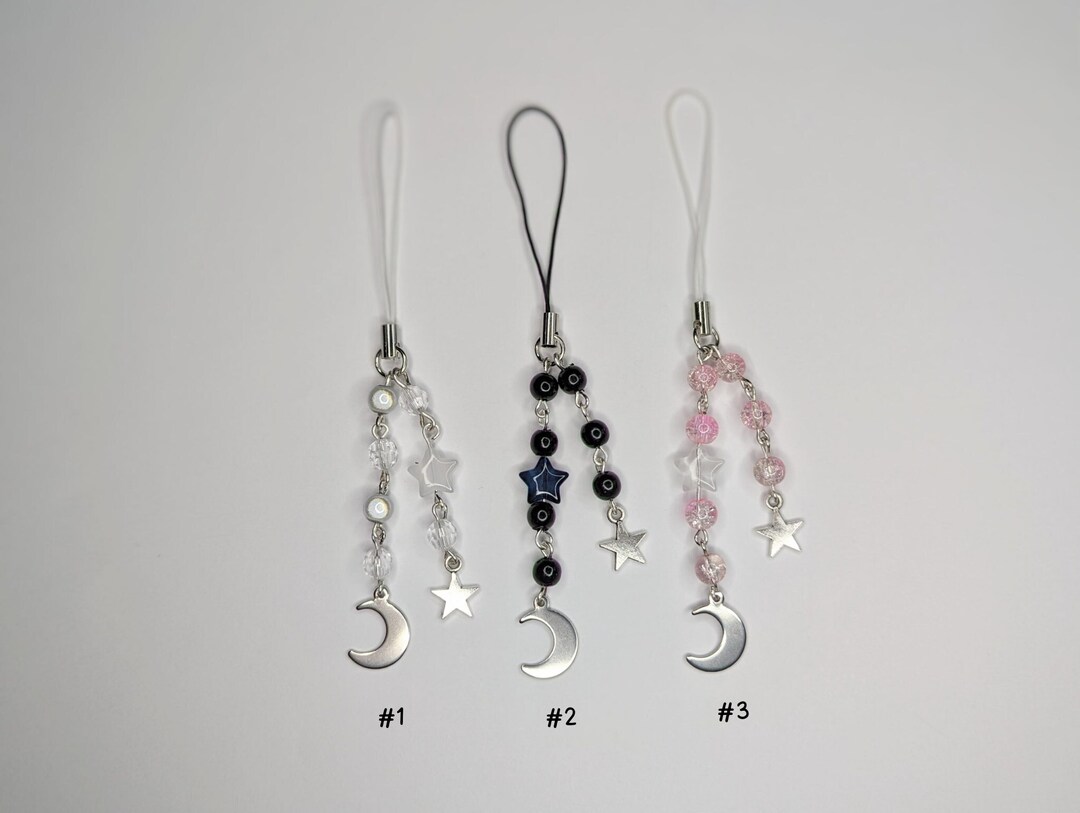 Aesthetic Star and Moon Phone Charms. Beaded Accessory bearies pastel ...