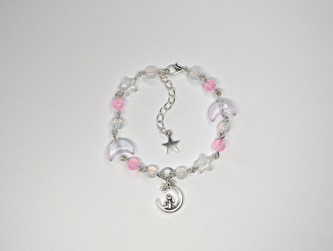 Whimsy Moon Beaded Bracelet whimsy, Pastelgoth, Pink, Aesthetic, Soft ...