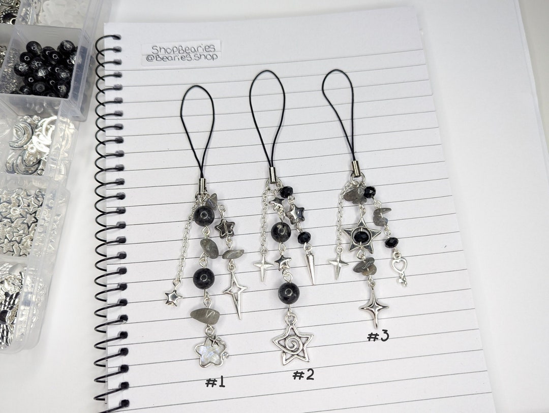 Dark Aesthetic Phone Charm - Crystal Beads, Gothic, Grunge, Pastel Goth ...