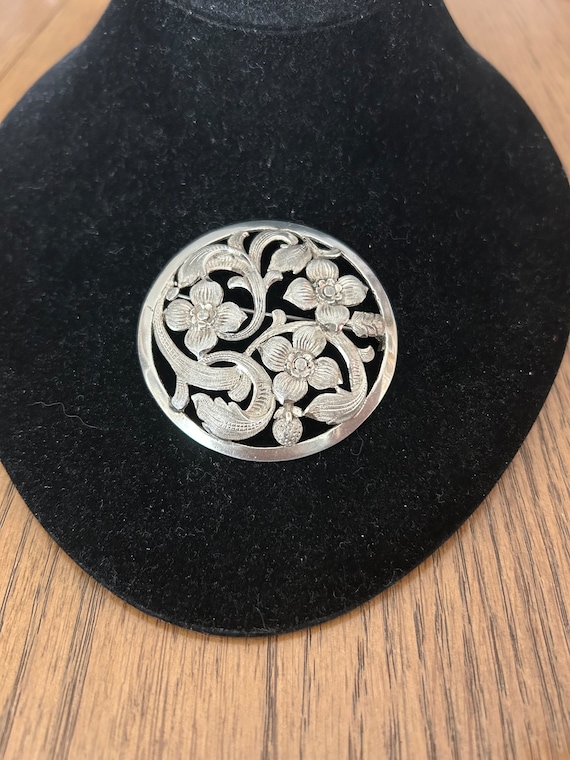 835 Silver Brooch IN Sheet Form / Blumenmuster/ Filig… - Gem