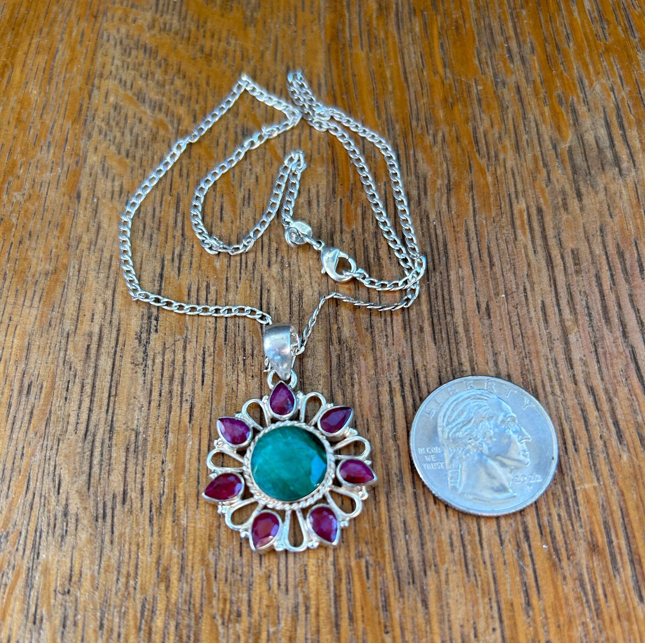 Sterling Silver Ruby and Emerald Pendant Necklace 16” - Etsy