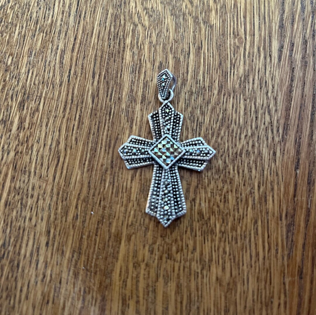 Sterling Silver and Marcasite Cross Pendant - Etsy